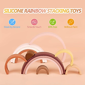 BESSENTIALS Silicone Stacking Rainbow, Silicone Baby Stacking Toys, Preschool Toys Boho Baby Toys, Stacking Toy & Teething Toys, 10 Pacs Baby Toys,Rainbow Stacker for Kids and Babies.BPA-Free.