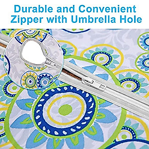 Lamberia Waterproof Tablecloth with Umbrella Hole, 60 Inch Round Tablecloth, Spring/Summer Table Cover for Garden(60" Round, Zippered, Light Blue)