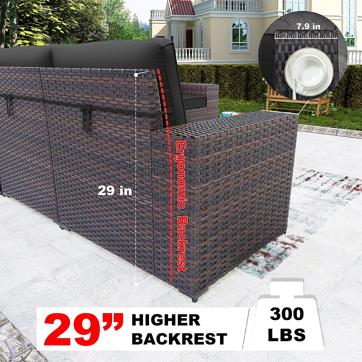 Piltwoff 6 Pieces Waterproof Outdoor Patio Set, Modern All-Weather Outdoor Patio Furniture Sets with 5 Black&Brown Chairs. Outdoor Sectional Sofa for Garden/Backyard/Balcony(Grey)