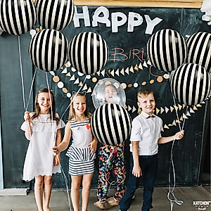 KatchOn, Big Black and White Stripe Balloons - 18 Inch, Pack of 10 | Black and White Balloons for Beetlejuice Decorations | Black and White Striped Balloons, Halloween Decorations | Pirate Balloons