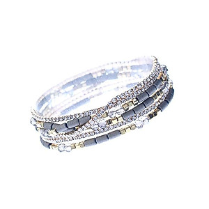 NTLX Multi Strand Beaded Stackable Stretch Bracelets for Women – Bohemian Boho Style Bracelets – Multi Color Layered Statement Bangles (Black Diamond Grey)