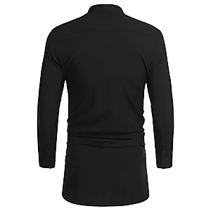 COOFANDY Men's African Dashiki Print Shirt Long Sleeve Button Down Shirt Bright Color Tribal Top Shirt Solid Black