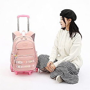 MITOWERMI Girls Rolling Backpack for School Boys Wheeled Backpacks for Women Kids Trolley Bags Pink Roller Bookbag for Elementary Middle Students