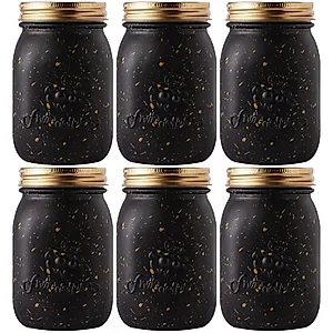 Claplante 6 Pack Glass Storage Jar, 16 oz Regular-Mouth Mason Jars with Metal Airtight Lids, Modern Design Food Storage Container, Kitchen Canisters, Food Storage Canister for Canning (Black