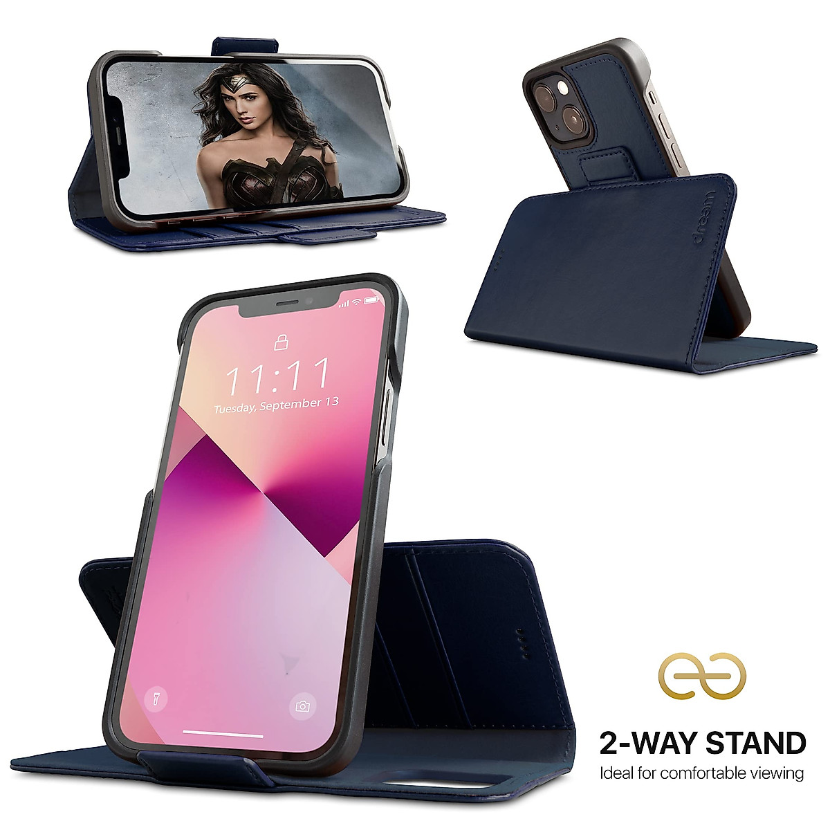 Dreem Fibonacci Wallet Case for iPhone 13 | 2-in-1 Detachable Vegan Leather Cover with Built-in Kick-Stand, RFID Blocking Card Holder, MagSafe Compatible [Royal]