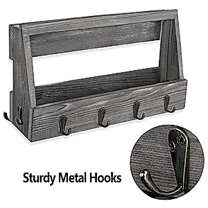 Oyydecor Key Holder for Wall Decorative Mail Organizer, Rustic Wooden Wall Mounted Mail Holder with 6 Key Hooks for Entryroom, Hallway, Kitchen, Office (Rustic White)