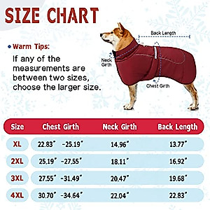Warm Dog Winter Coat Adjustable Dog Winter Jacket Reflective Dog Snow Jacket Turtleneck Dog Winter Clothes for Large Medium Dogs (XX-Large, Red)