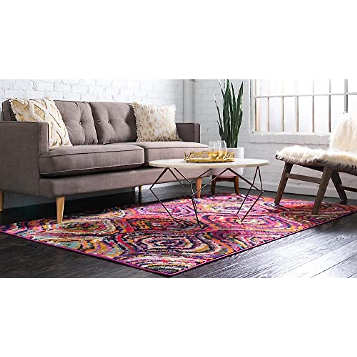 Unique Loom Estrella Collection Colorful, Abstract, Geometric, Gradient, Modern Area Rug, 3 ft 3 in x 5 ft 3 in, Multi/Pink