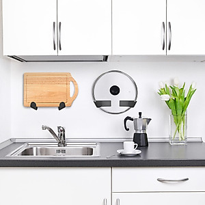 TOPINCN Pot Lid Holder, 6Pcs Household Punch‑Free Wall Mount Pot Lid Organizers Self Adhesive Pan Pot Lid Storage Rack Cabinet Doorback Organizer Kitchen Utensil Hanger for Home Kitchen Wall, Black