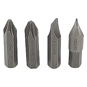 GreatNeck IMB4 4-Piece Impact Bit Set, Slotted Screwdriver Bits, Phillips Head Screwdriver Bit Set, Chrome Vanadium Steel