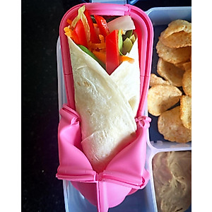 Pink Wrap'd Reusable Silicone Lunch Burrito Flatbread Wrap Holder Container Alternative to Beeswax Wraps Cling Wrap
