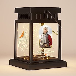 Personalized Memorial Lantern Small Solar Lantern Funeral Memorial Gifts Hanging Solar Lights Outdoor Waterproof Cardinal Bereavement Gifts Sympathy Gift for Loss of Loved One