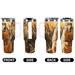 JTKBNVM Hand Drawn Groundhog Car Tumbler Travel Coffee Mug 40 Oz Tumbler with Handle And Straw Lid Large Insulated Mug Stainless Steel Water Bottle Large Capacity Car Cup