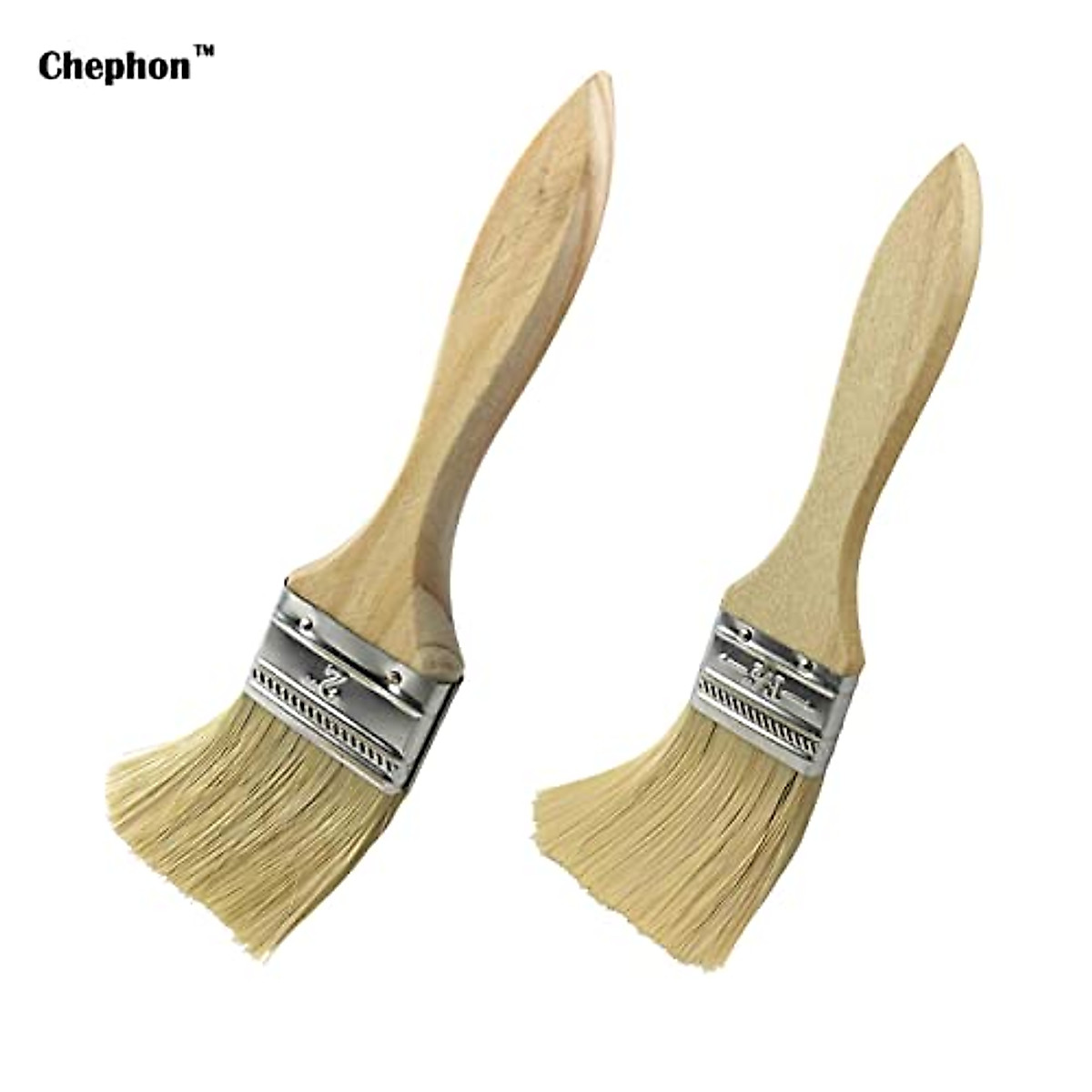 Chephon Natural Bristles Pastry Basting Brushes Set with wooden handle for Baking Kitchen Cooking BBQ Grill and Basting Oil Sauce and Marinade, 4 Pack