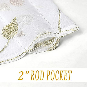 Fragrantex White Gold Leaf Embroidered Sheer Valance 15 Inches Floral Small Cafe Curtain for Kitchen Short Silver Curtain for Bay Window Bathroom and Living Room 56" Wx15 L Golden Yellow Rod Pocket