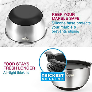 Wildone Mixing Bowls with Airtight Lids, Stainless Steel Nesting Mixing Bowls Set of 5, with Non-slip Silicone Bottoms, Size 8, 5, 3, 2, 1.5 QT, Stackable Design, Great for Mixing and Prepping