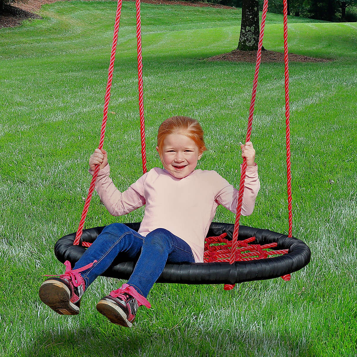 Gorilla Playsets 04-0029-BK/R Extra Large Orbit Swing, Red Netting, Black Nylon Ropes, Weight Capacity - 220 lbs