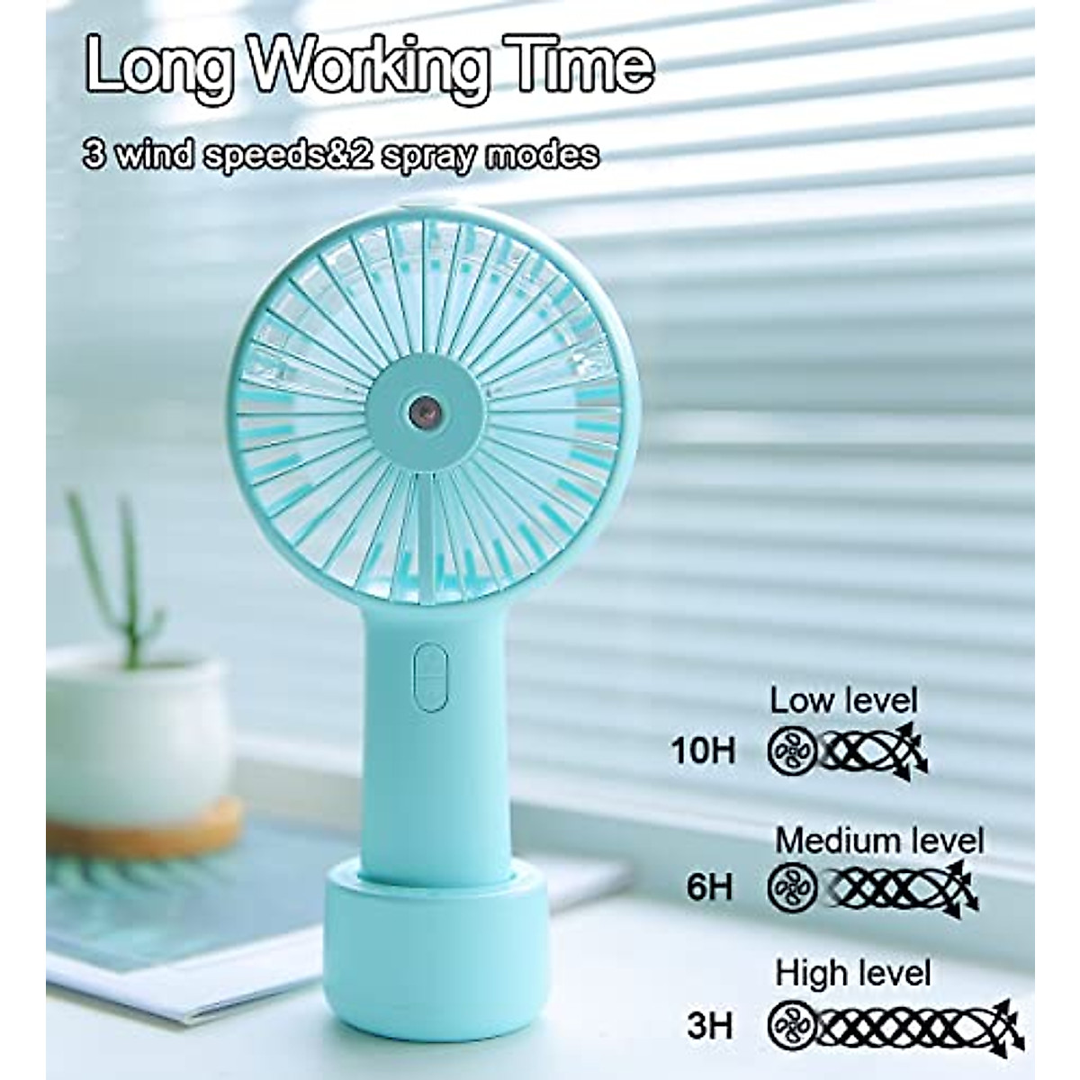 Portable Hand held Misting Fan, Small Personal USB Rechargeable Battery Operated Spray Fan Mister with 20ml Water Tank Mist Lash Fan Quiet 3 Speed Strong Cooling Wind for Travel Office Outdoors B