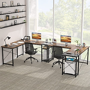 Ecoprsio L-Shaped Desk Large L Shaped Gaming Desk with Storage Shelves Industrial Corner Desk Writing Study Table for Home Office Gaming Workstation, Rustic Brown and Black