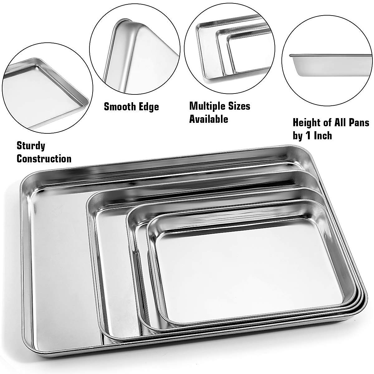 Yododo Baking Sheet with Silicone Mat Set, Set of 8 (4 Sheets + 4 Mats), Stainless Steel Cookie Sheet Baking Pans with Reusable Silicone Baking Mat, Non Toxic & Heavy Duty & Easy Clean