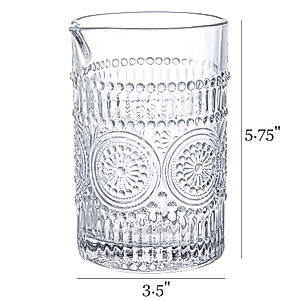 Kingrol Professional Cocktail Mixing Glasses, Set of 2, 21 Ounces Heavy Duty Mixing Pitchers for Stirred Cocktail, Crystal Clear Stirring Glasses, Fancy Embossed Design