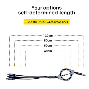 Retractable Charging Cable 3A, 3Pack 4Ft Multi Charging Cable Multi Fast Charger Cable 3 in 1 Multi USB Cable with IP/Type C/Micro USB Port for Cell Phones/Tablets/Samsung Galaxy/LG/Huawei/PS & More