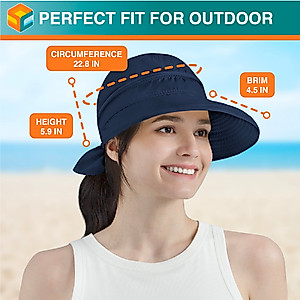 SUN CUBE Women Sun Hat for Outdoor UV Protection, Wide Brim Sun Hat Ponytail, Convertible Zip-Off Beach Hat Visor for Golf Gardening Pool Travel, Foldable Summer UPF50+ Visor Hat, Navy