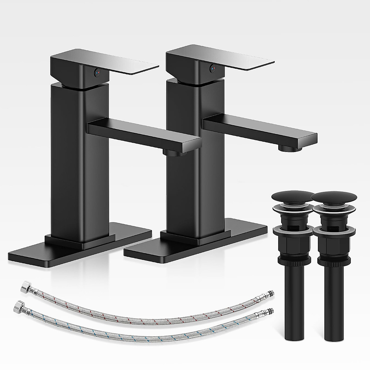 Casavilla Bathroom Faucet Set with Pop Up Drain, Single Handle Black Bathroom Sink Faucet with Deck Plate, Vanity Faucet for Bathroom Sink (1 Hole or 3 Holes), Farmhouse RV Sink Faucet-2 Sets