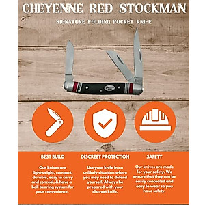 Cattlemans Cutlery Cheyenne Series Red Stockman Folding Pocket Knife – 3 Stainless Steel Blades in 1 Knife