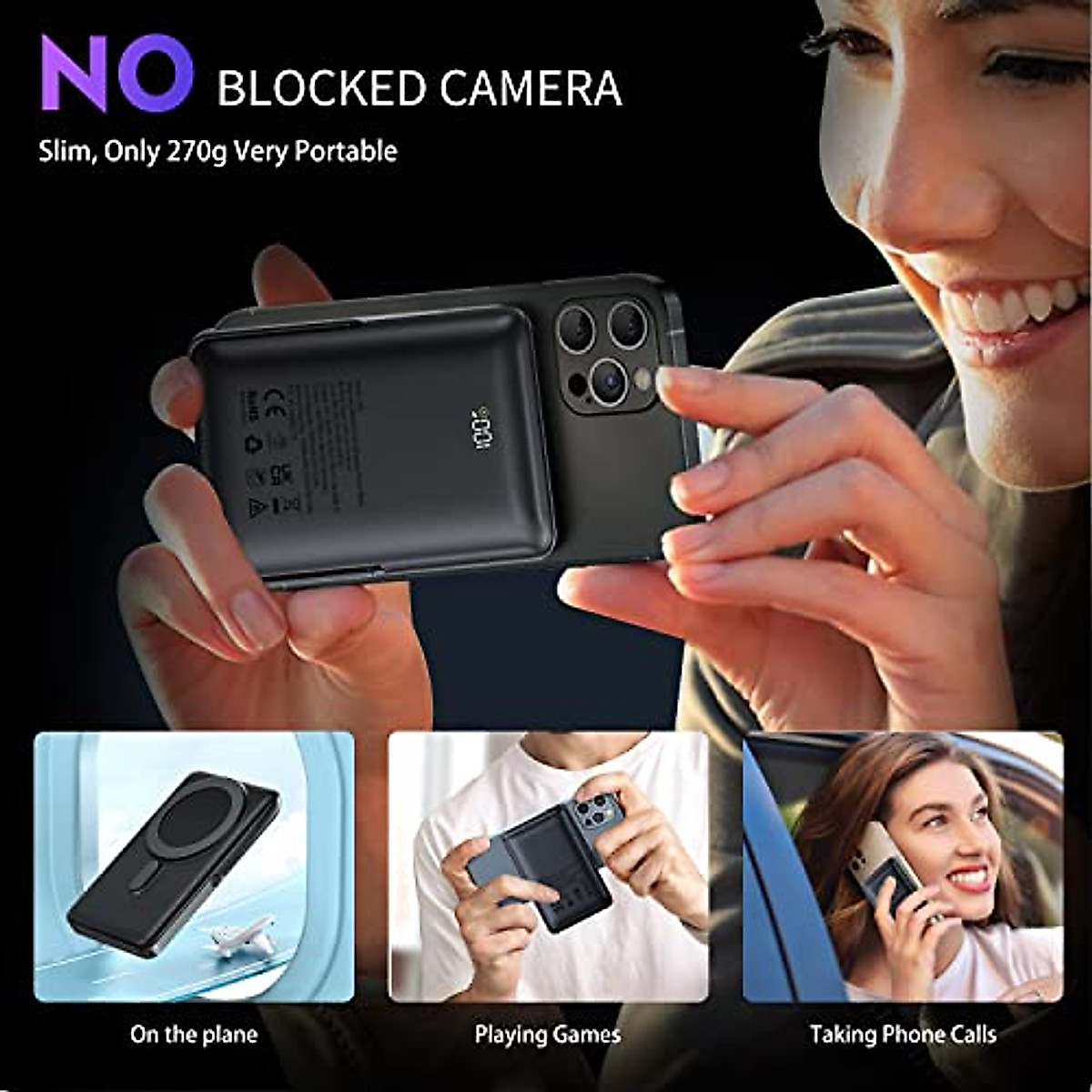 Magnetic Wireless Power Bank, Max 15W, 10000mAh Portable Charger with USB-C, Slim PD 20W Fast Charging Mag-Safe Battery Pack with LED Display and Foldable Stand for iPhone 14/13/12 Pro/Mini/Pro Max