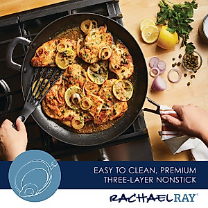 Rachael Ray Cook + Create Hard Anodized Nonstick Frying Pan/Skillet with Helper Handle, 14 Inch - Black