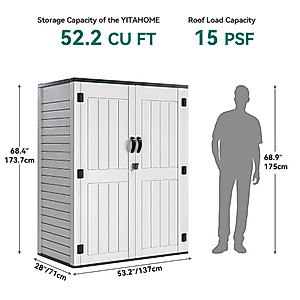 YITAHOME 59 cu ft Vertical Outdoor Storage Shed w/o Shelf, 5.6 x 2.3 ft Lockable HDPE Waterproof Tall Storage Cabinet, Suitable for Patio Furniture, Pool Accessories, and Garden Tools, Light Gray