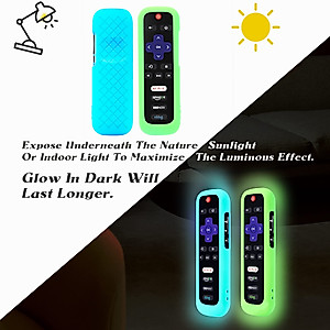 2 Pack Remote Cover for Roku TV Remote Control, Battery Cover for TCL Hisense Roku TV Steaming Stick 4k 4K+ Roku Voice Remote, Universal Silicone Sleeve Case with Glow in The Dark (Blue/Green 2pcs)