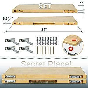 Wood Floating Shelves, 100% Ash Wood, Set of 2-Rustic Shelf 24" Wide Wooden Wall Shelves, Made in Europe, for Living Room Bedroom Kitchen Bathroom Farmhouse, Natural Color, 24 x 6.5 Live Edge