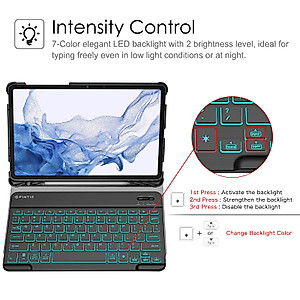 Fintie Keyboard Case for Samsung Galaxy Tab S8/Tab S7 11 Inch (Model SM-X700/X706/T870/T875/T878), Slim Stand Cover w/Detachable Wireless Bluetooth Keyboard, 7 Color Backlight, Black