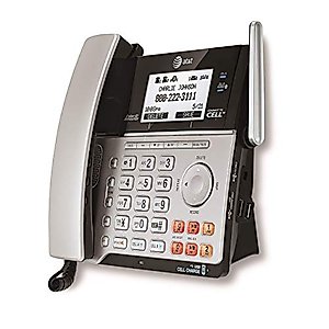 AT&T TL86103 DECT 6.0 Connect to Cell 2 Line Answering System with Caller ID/Call Waiting, 1 Corded & 1 Cordless Handset, Silver/Black (Renewed)