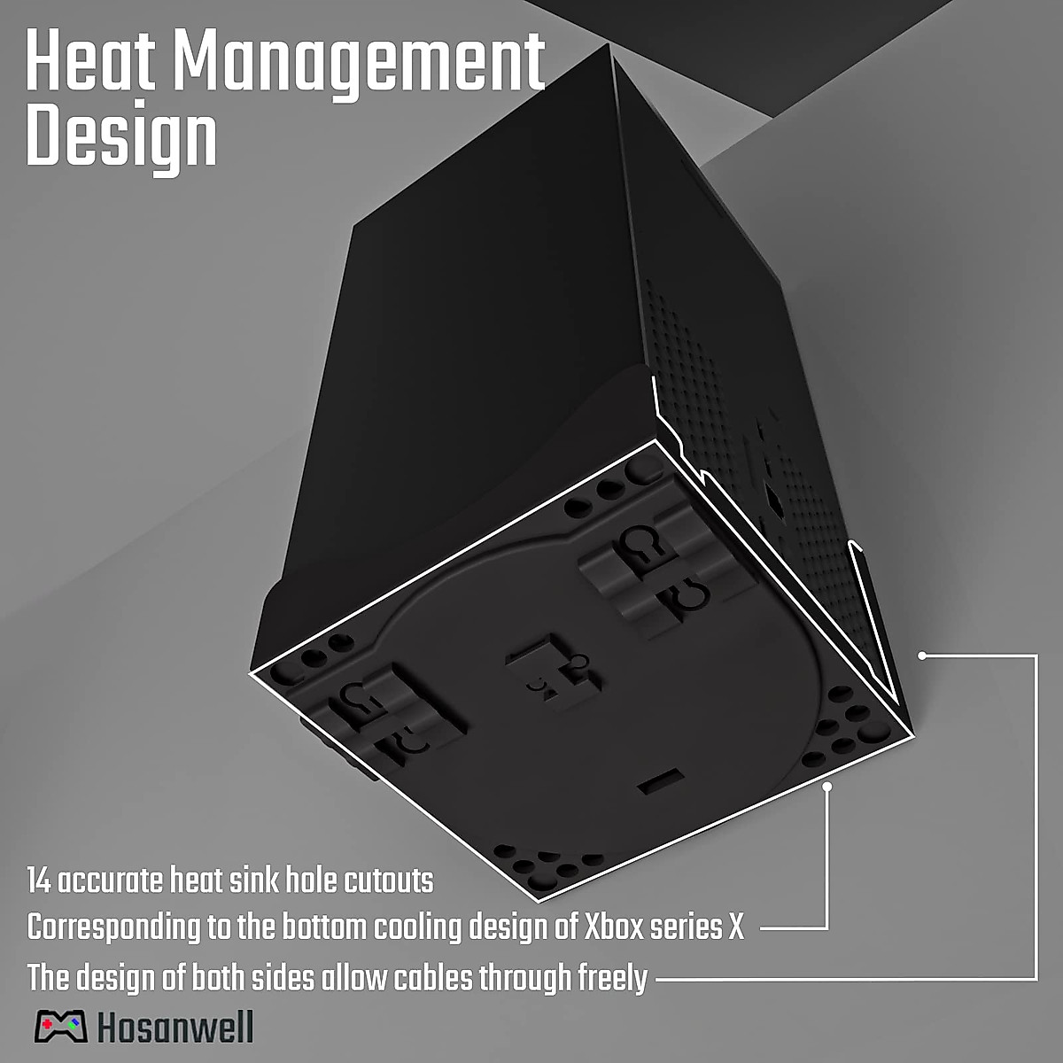 Hosanwell Xbox Series X Wall Mount,Metal Support-5 in 1 Xbox Series X Wall Mount kit with 2 Way Magnetic Charging Cable,Detachable Controller Holder & Headphone Hanger,Black