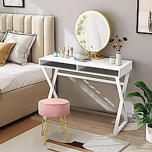KJNS Vanity Table Set Writing Desk Makeup Table w/Round Velvet Stool Pink Vanity Desk Makeup Vanity Side Tables Bedroom Vanity Table Portable Desk Vanity Set