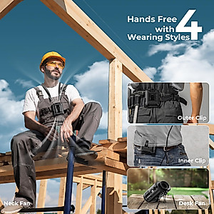 10000mAh Portable Waist Clip Fan,40H Cooling Personal Wearable Fan,5 Speeds 16000RPM Strong Belt Fan,Rechargeable Hands-free Neck Fan With Flashlight for Outdoor Jobsite Camping Traveling (Black)