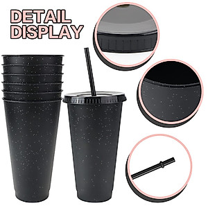 Fyess 6 Sets Tumbler with Straw and Lid,Plastic Water Bottle Travel Cup Reusable Cup (Black,24 oz)