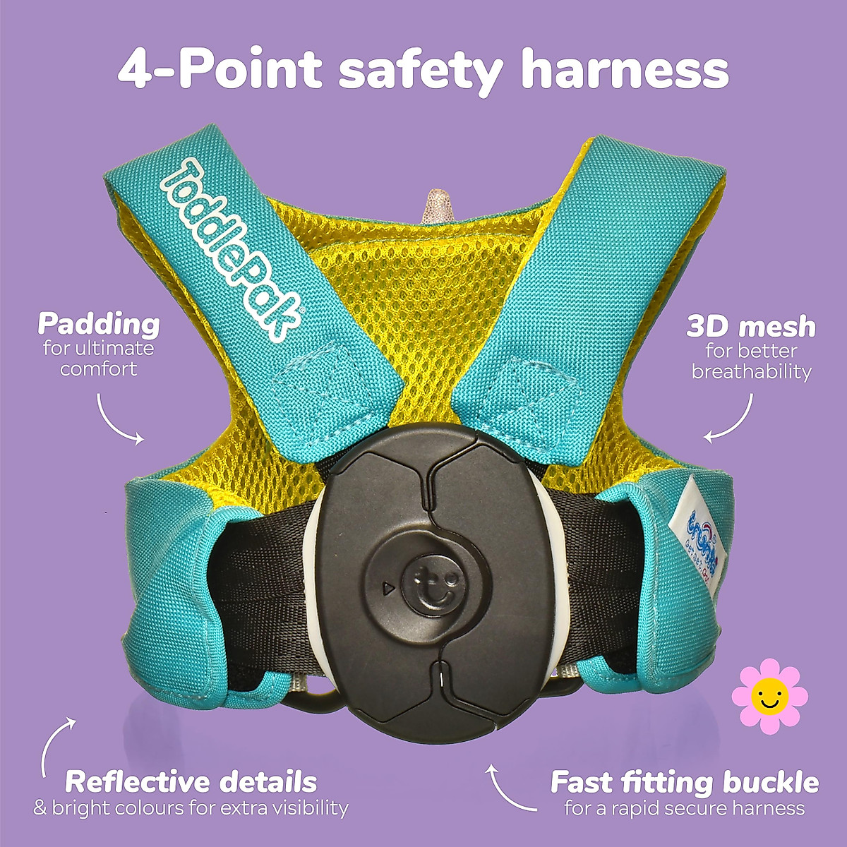 Trunki Toddler Leash - Fuss Free Toddler Walking Reins & Kids Safety Harness | Baby Leash for Kids – UNA Unicorn (Turquoise)