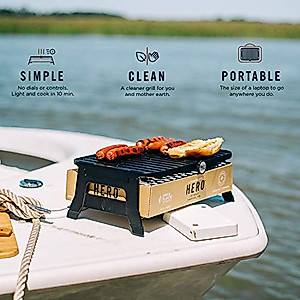 Fire & Flavor Hero Grill System - Ultra-Portable Grill for Camping, Tailgating, and BBQ on the Go - Tabletop Charcoal Grill Set Comes with Spatula, Thermometer, and Cutting Board