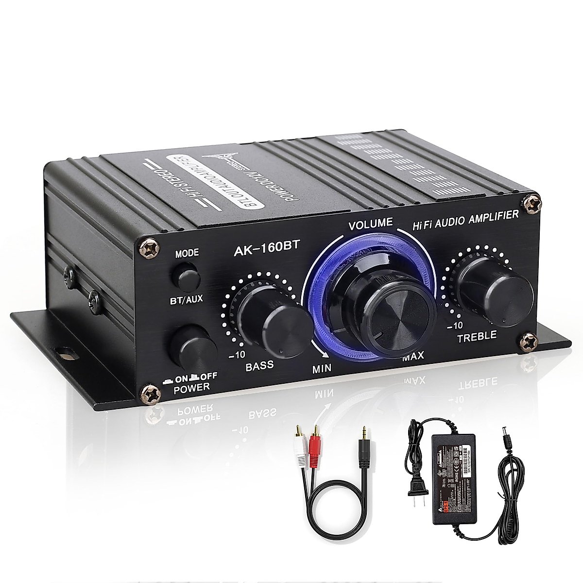AK-160 Bluetooth Amplifier 18W+18W Power Output with 12V/3A DC Power Supply,2.0 Channels Bluetooth Amplifier Supports Bluetooth/RCA Input