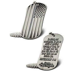 Shields of Strength Thin Gray Line Corrections Officer Dog Tag Necklace-Deuteronomy 31