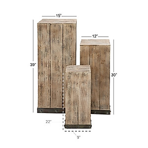 Deco 79 Rustic Wood Square Pedestal Table, Set of 3 39", 30", 22"H, Brown