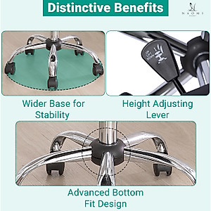 Naomi Home Mara Adjustable Stool with Wheels and Backrest, Office Rolling Stools with Wheels, PU Leather Drafting Stools,Swivel Stool with Back Rest, Small Rolling Chair, White