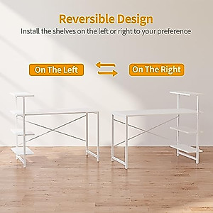 CubiCubi Small Computer Desk with Storage Shelves, 47 Inch Home Office Desk Study Writing Table for Small Space, White