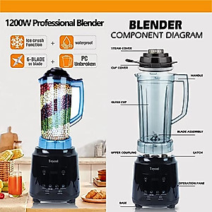 101oz Professional Countertop Blender for Kitchen Food Processor Smoothie Blender for Shakes and Smoothies High-Speed Soy Milk Maker Mixer Grinder with Timer Automatic Cleaning Ice Crusher for Home & Commercial 1200W