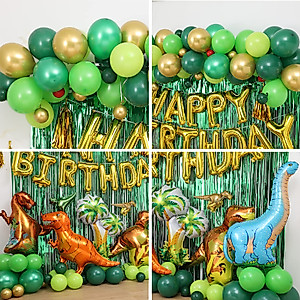 LFVIK Dinosaur Birthday Party Decorations&Balloons Arch Garland Kit(Gold,Green),Dinosaurs Balloons,HAPPY BIRTHDAY Balloons,Curtains,for Dino Themed Kid's Party,Shower,Celebration.