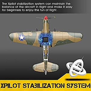 FLYCOLOR Volantexrc P40 Fighter RC Airplane 2.4Ghz 4CH Remote Control Aircraft Ready to Fly 761-13 Radio Controlled Plane for Beginners with Xpilot Stabilization System RTF